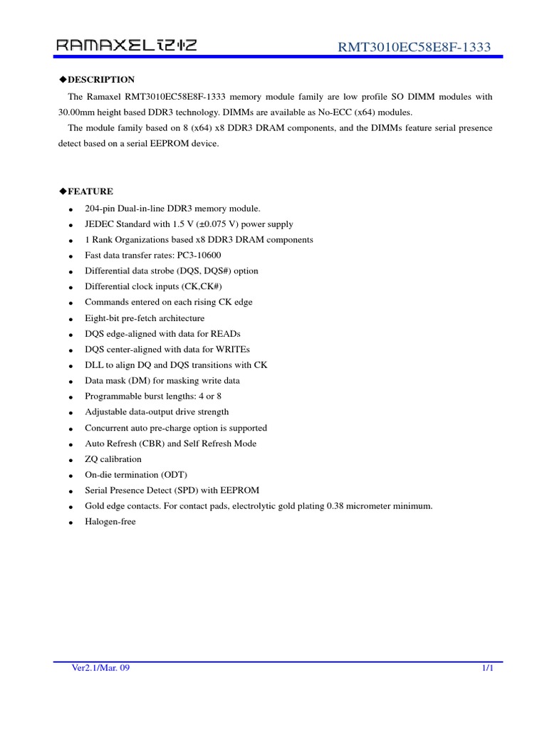 Rmt3010ec58e8f 1333 | PDF | Dynamic Random Access Memory | Electronic ...