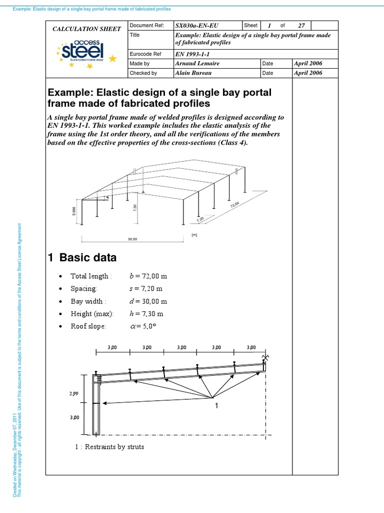 Elastic Design of A Single Bay Portal Frame Made of Fabricated Profiles ...