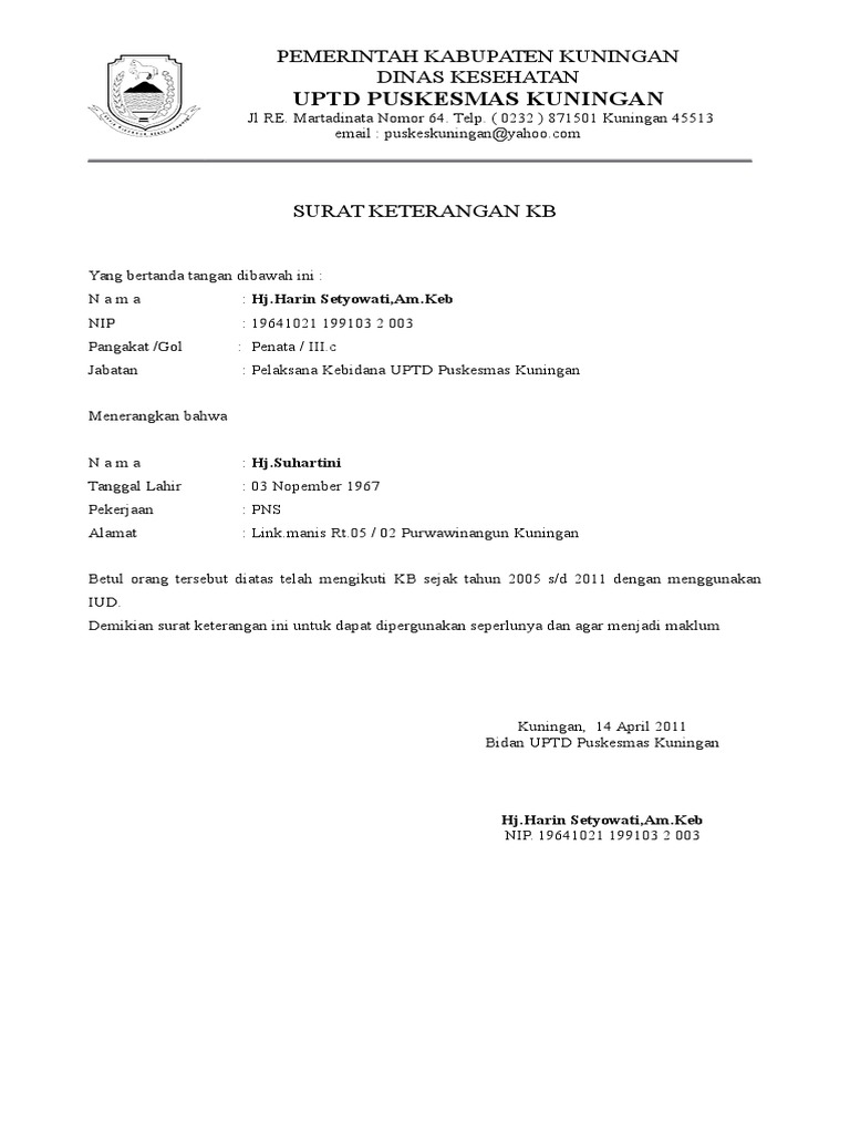Surat Keterangan KB | PDF