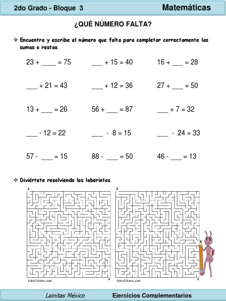 Ejercicios de Sumas y Restas 2° Grado | PDF