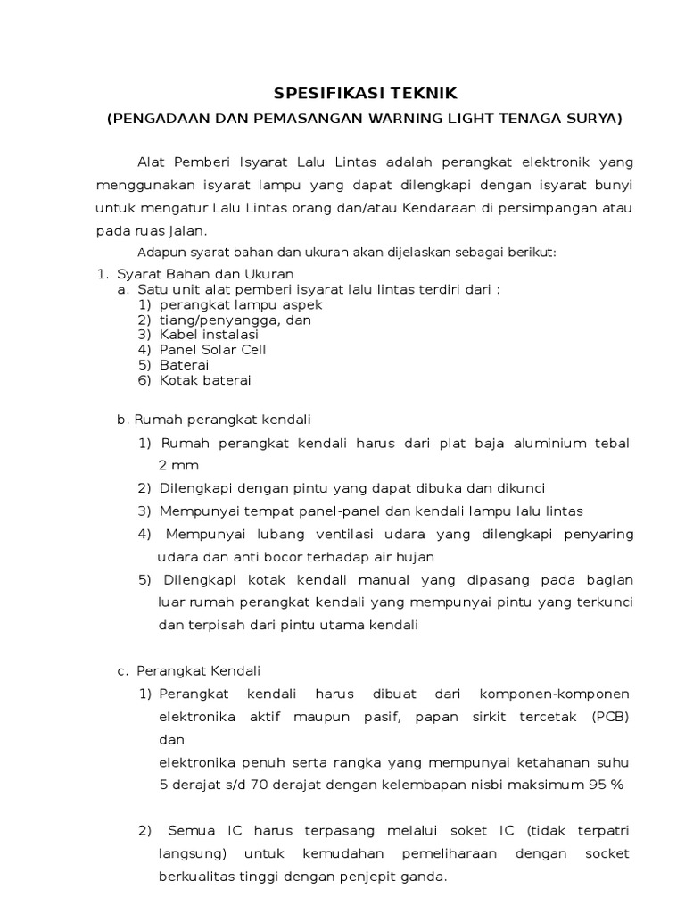 Spesifikasi Teknik Warning Light, Marka, Rambu | PDF