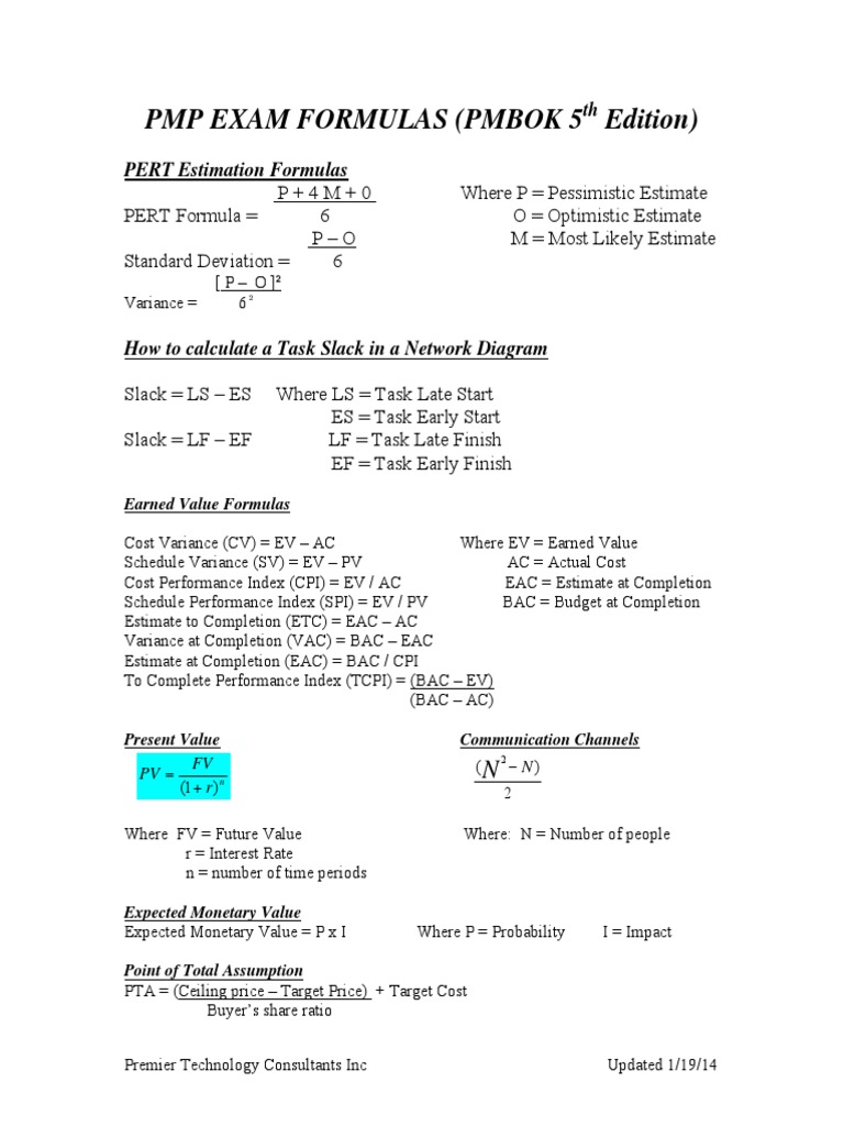 PMP Exam Formulas | PDF | Economies | Business