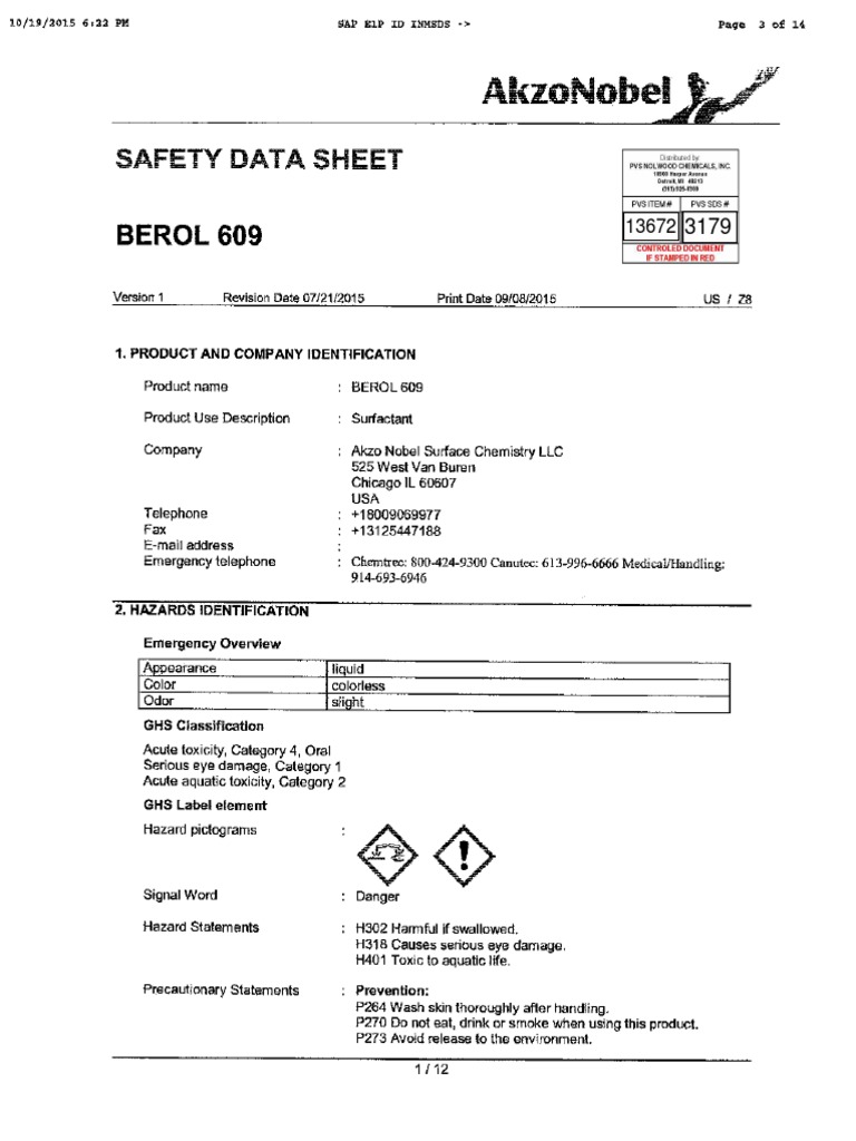 Msds Berol 609 | PDF