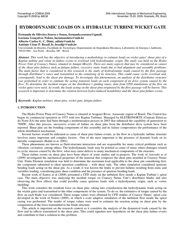Hydrodynamic Loads On A Hydraulic Turbine Wicket Gate | PDF | Fluid ...