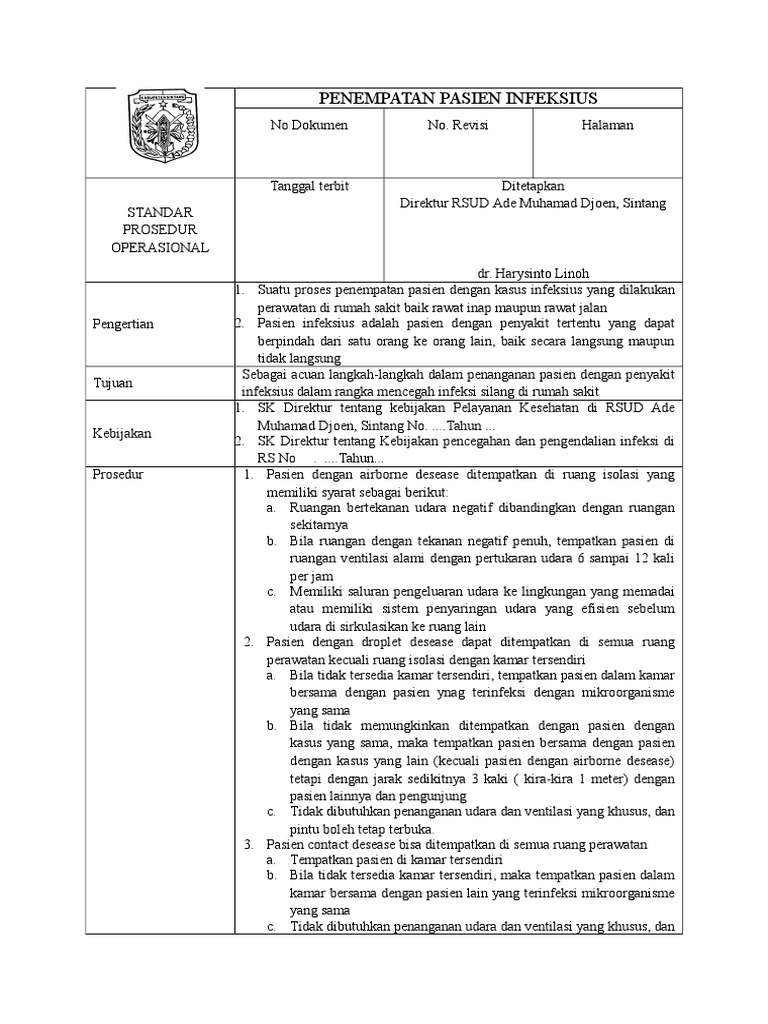 Spo Penempatan Pasien Infeksius | PDF | Sains & Matematika