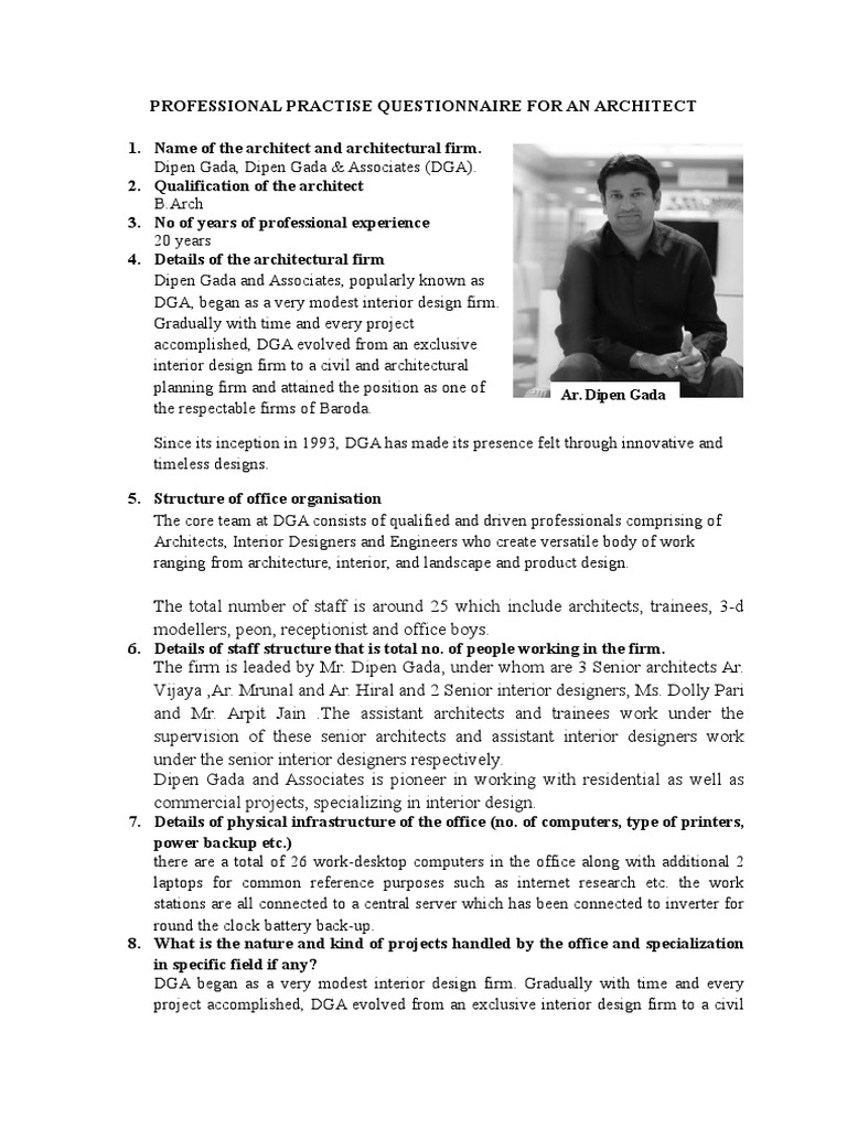 Professional Practise Questionnaire For An Architect | Download Free ...