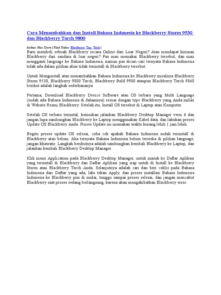 Cara Menambahkan Dan Install Bahasa Indonesia Ke Blackberry Storm 9530 ...