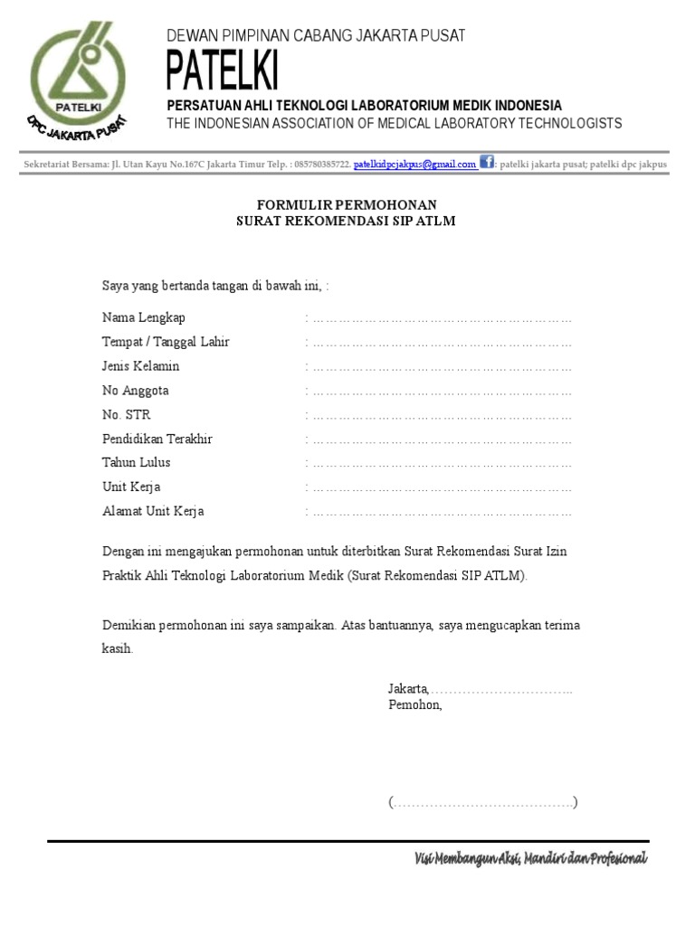 Formulir Permohonan Surat Rekomendasi SIP | PDF