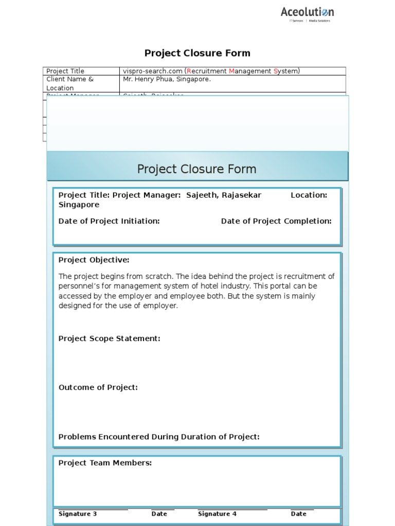 Project Closure Form | PDF