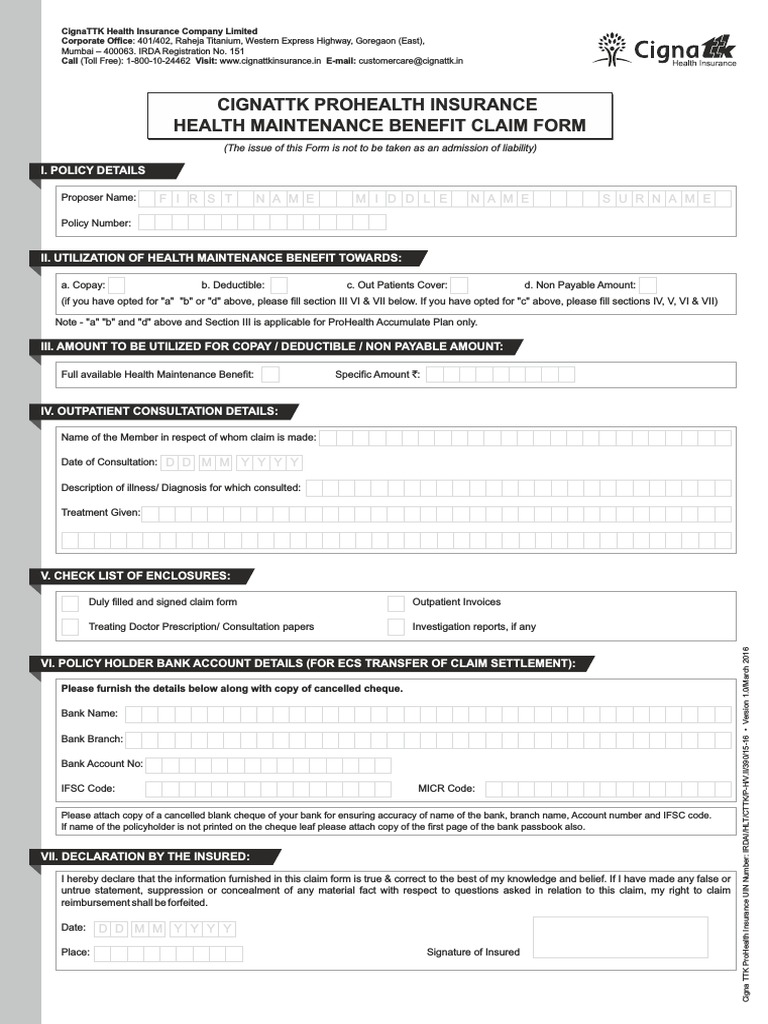 ProHealth Health Mainteinence Benefit Claim Form | PDF | Identity ...