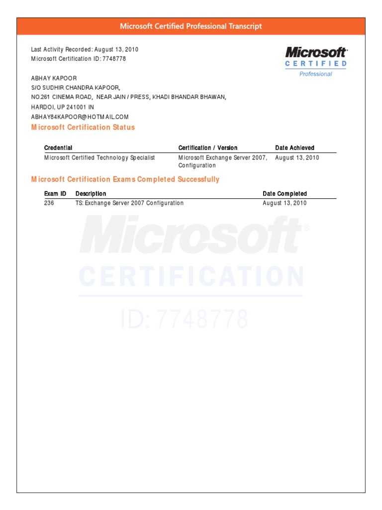 MS Learning Transcript | PDF | Microsoft Certified Professional ...