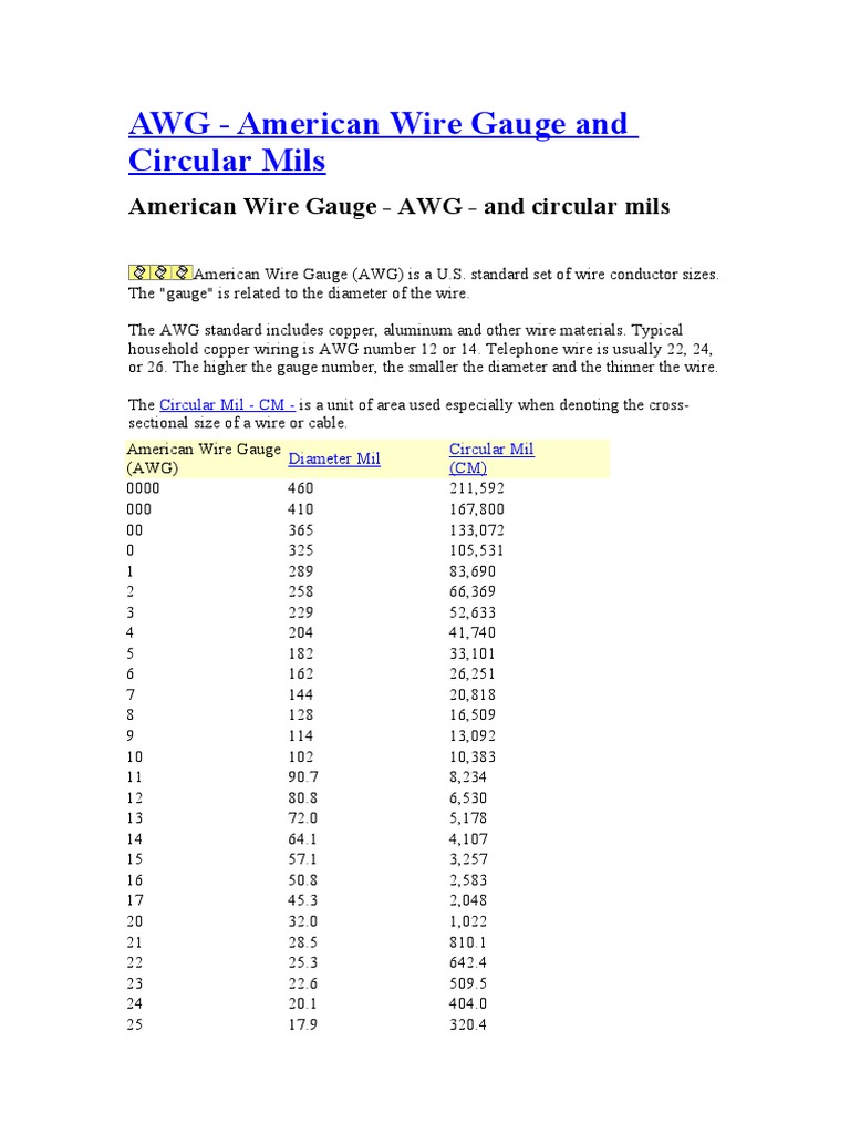 AWG - American Wire Gauge and Circular Mils | PDF | Electrical ...