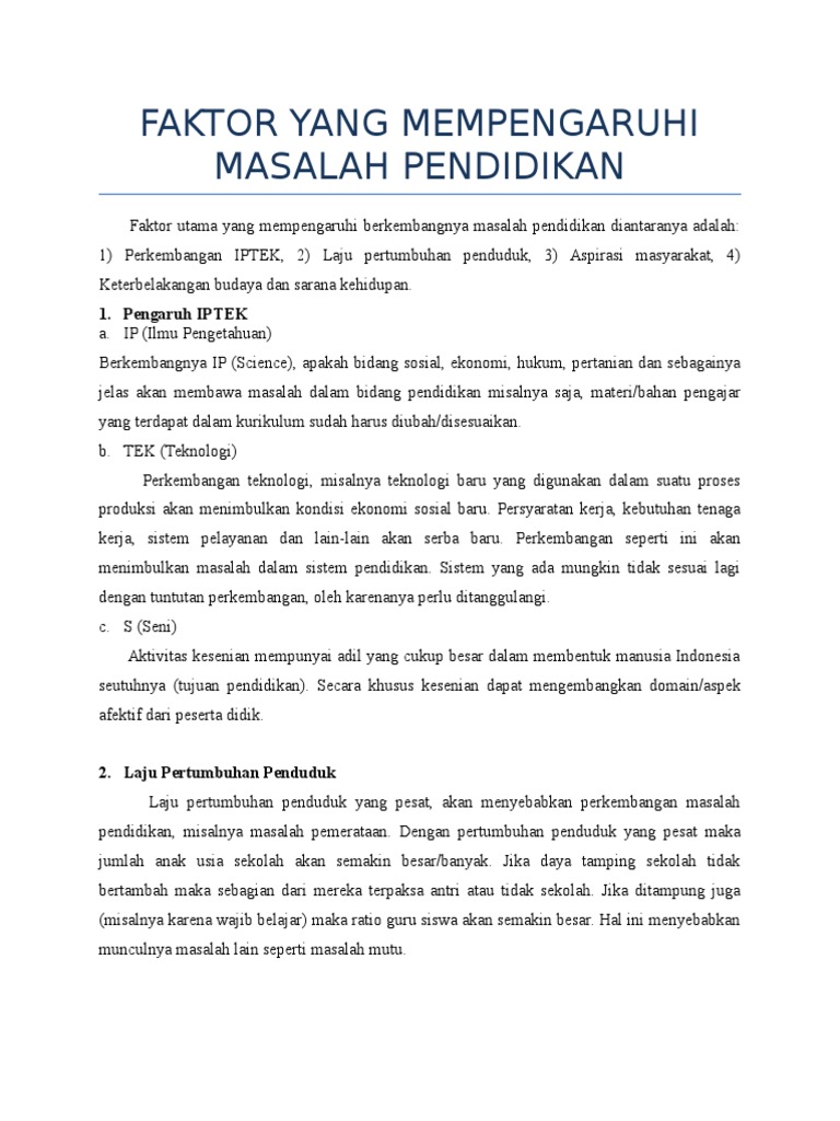 Faktor Yg Mempengaruhi Masalah Pendidikan | PDF