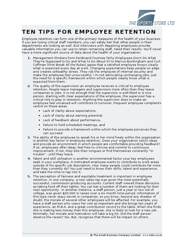 Ten Tips For Employee Retention | PDF | Employee Retention | Employment