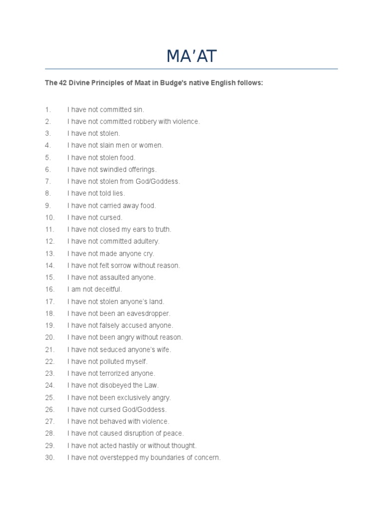 Ma'At: The 42 Divine Principles of Maat in Budge's Native English ...