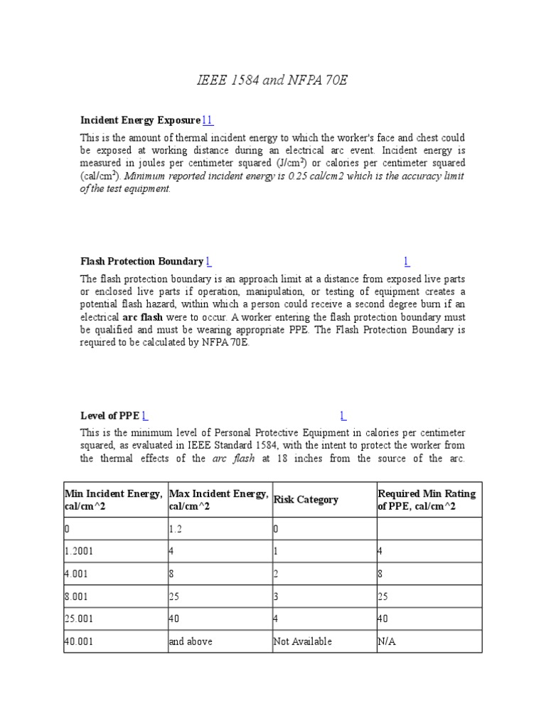 Ieee 1584 and Nfpa 70e | PDF | Personal Protective Equipment | Electric Arc