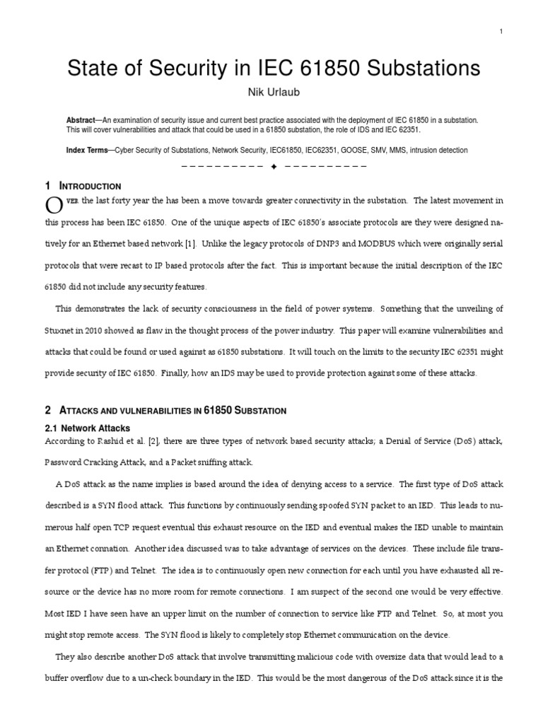 IEC 61850 Security Vulnerabilities Analysis | PDF | Transmission ...