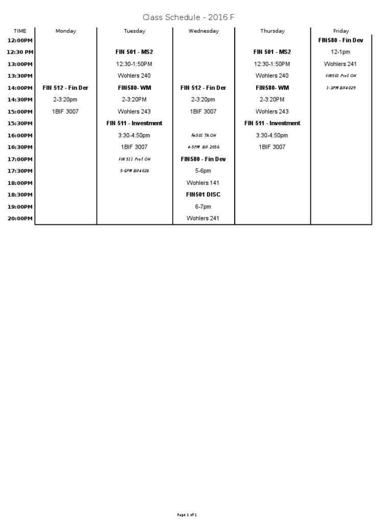Class Schedule 2016F | PDF
