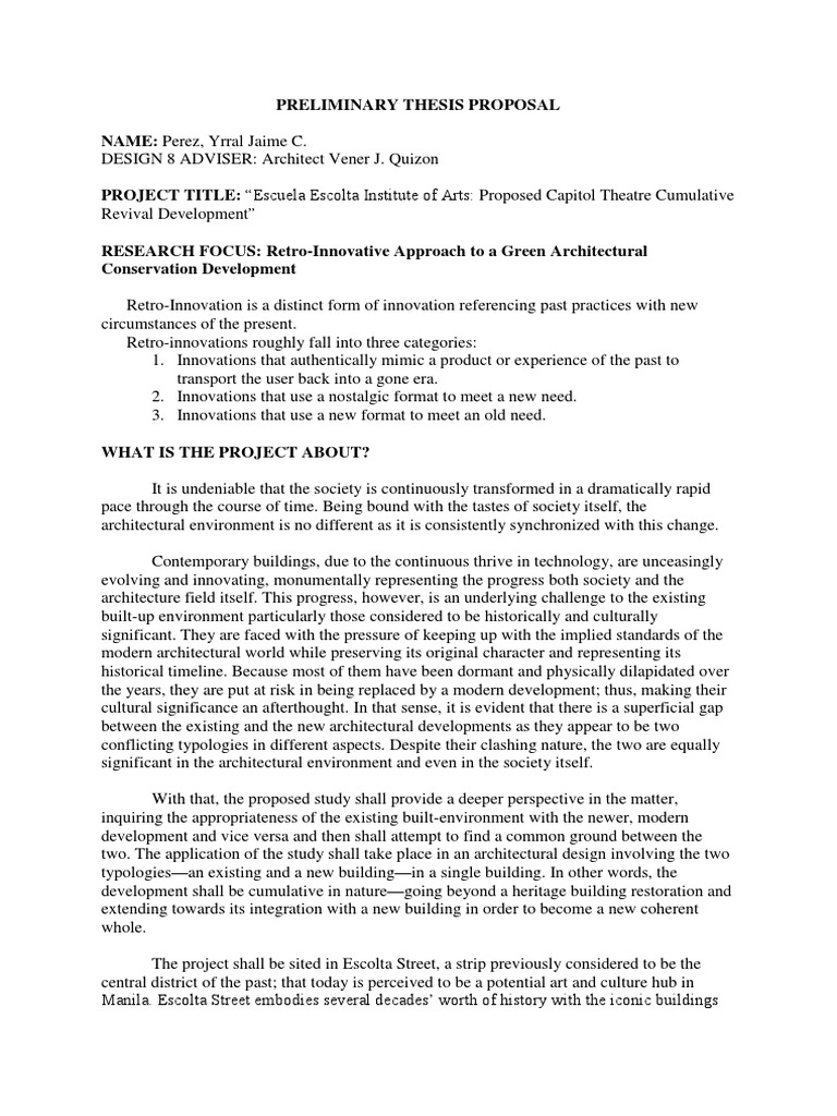 Sample Architectural Thesis Proposal | PDF | Manila | Innovation