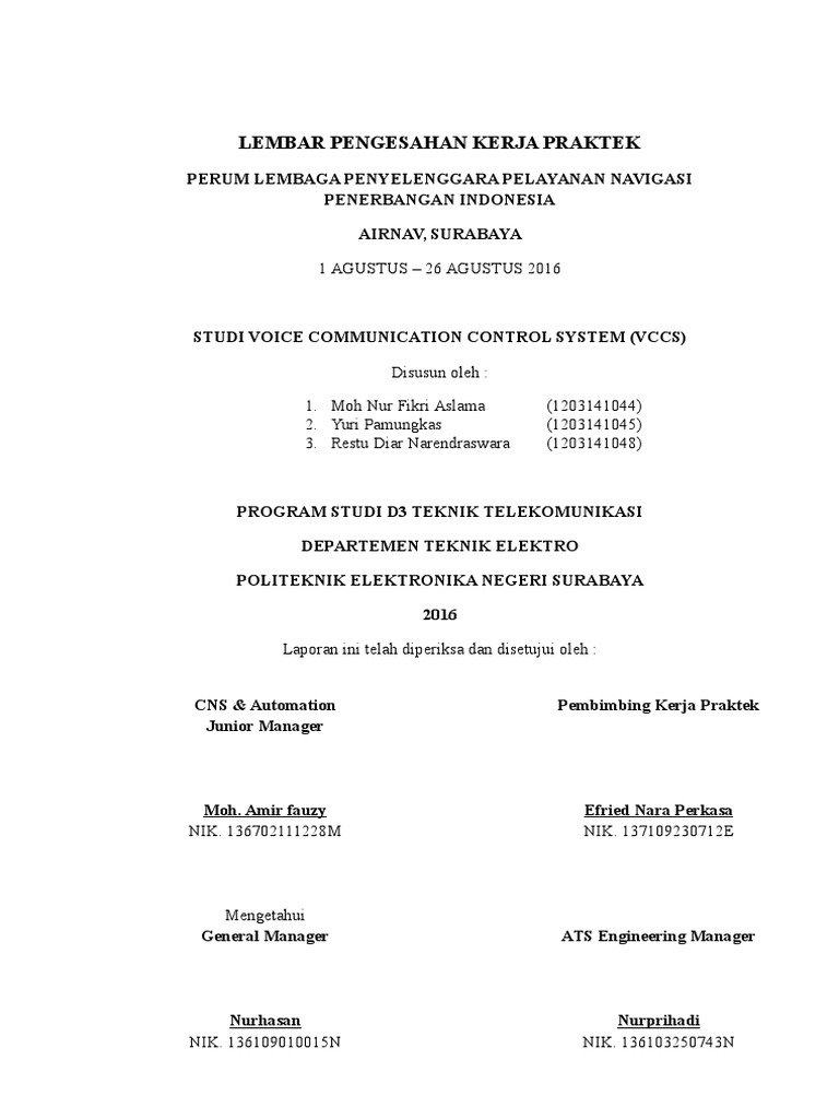 Lembar Pengesahan Kerja Praktek | PDF