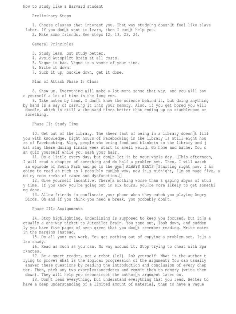 How To Study Like A Harvard Student | PDF