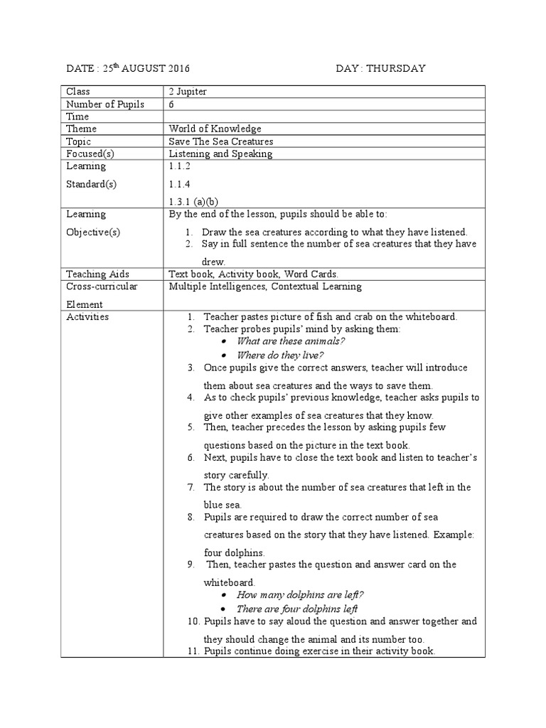 English Yr 2 Topic Sea Creatures | PDF