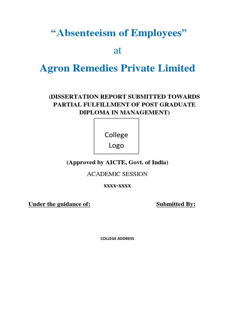 HR Project Report On Absenteeism of Employees at AGRON Remedies1 PDF | PDF
