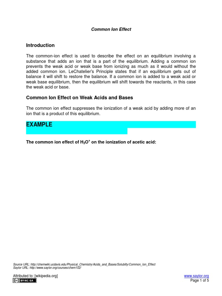 Common Ion Effect Explained | PDF