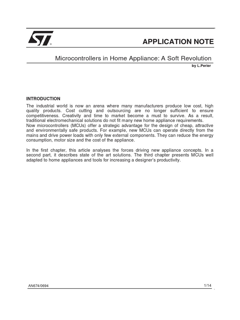 Microcontrollers in Home Appliance: A Soft Revolution: Application Note | PDF | Microcontroller ...