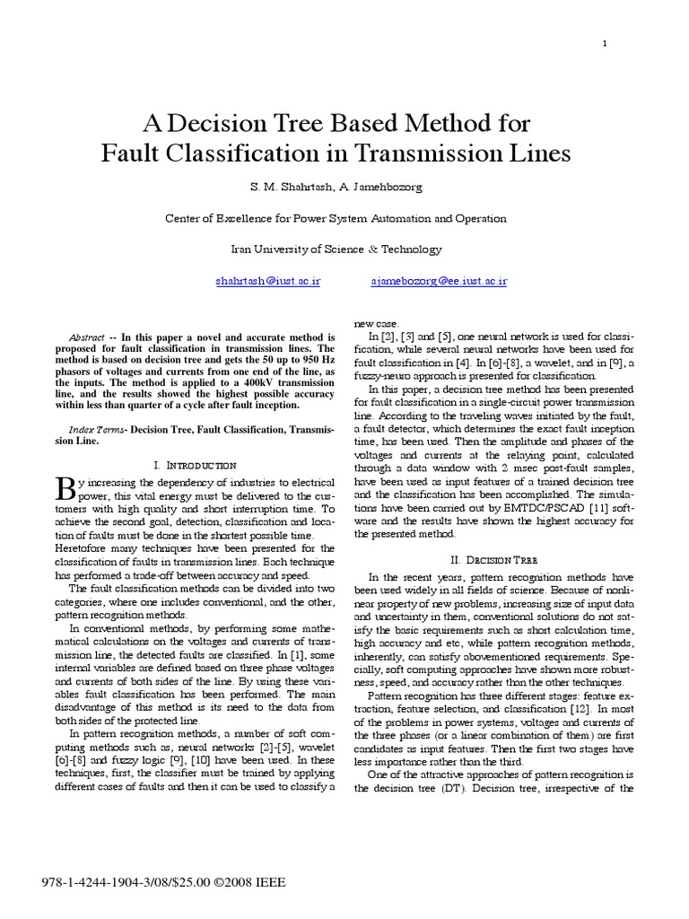 A Decision Tree Based Method For Fault Classification in Transmission Lines | PDF | Pattern ...