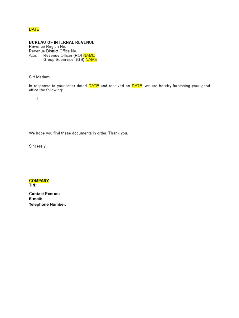 Response to BIR Document Request | PDF
