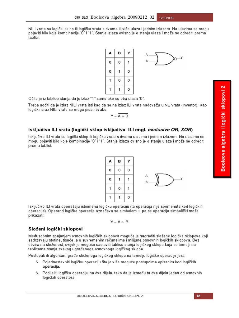 Booleova Algebra I Logicki Sklopovi - Udzbenik 12 | PDF