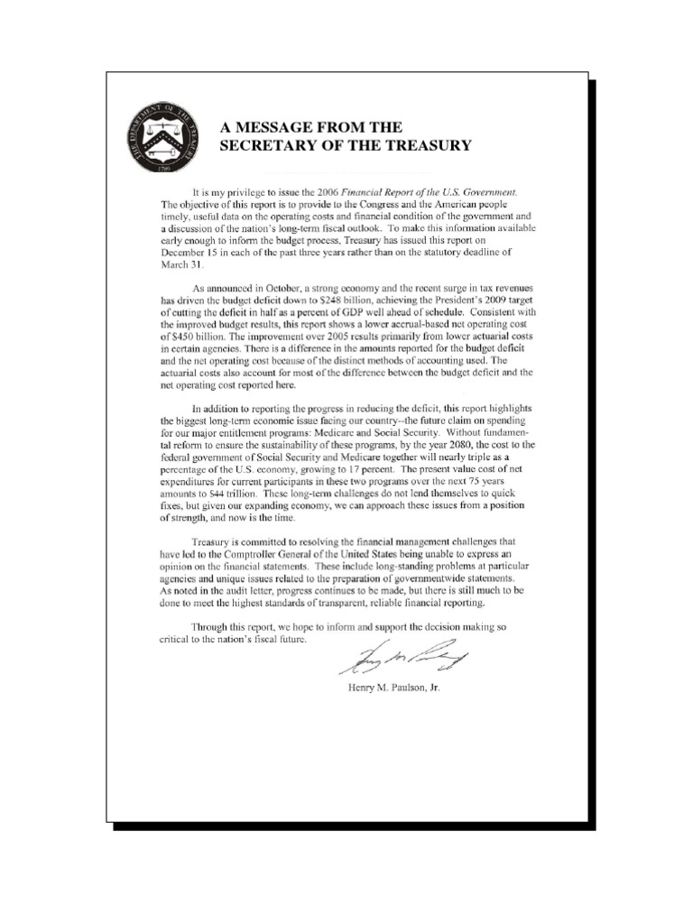 A Message From The Secretary of The Treasury | PDF | National Debt Of ...