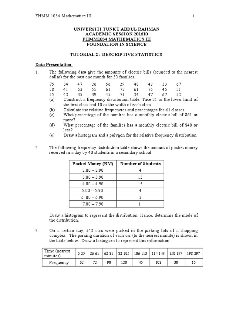 FHMM1034 Tutorial 2-Descriptive Statistics 1 | PDF | Descriptive ...