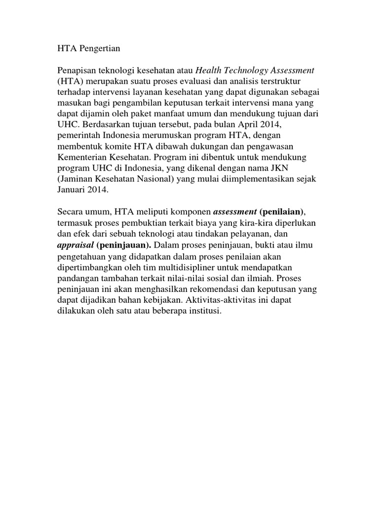 Mengerti HTA untuk Mendukung UHC | PDF