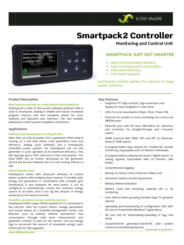Datasheet Smartpack2 (DS - 242100.50X.ds3 - 1 - 3) | PDF | Battery (Electricity) | Rectifier
