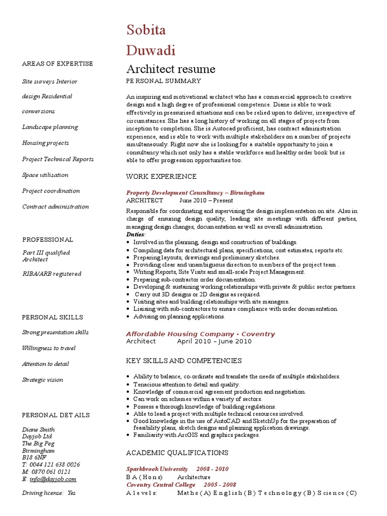 Architect Resume Template | PDF | Architect | Specification (Technical ...