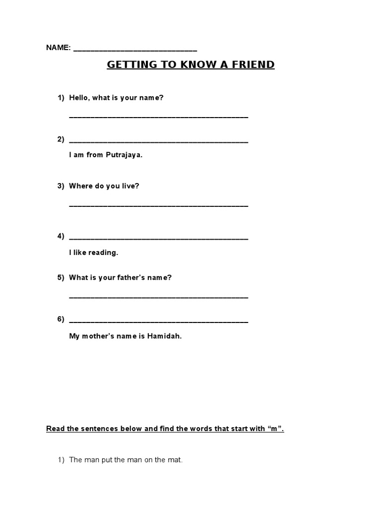 Getting To Know A Friend: 1) The Man Put The Man On The Mat | PDF