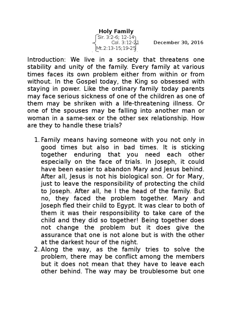 Holy Family - ABC - December 30, 2016 | PDF | Saint Joseph | Mary ...