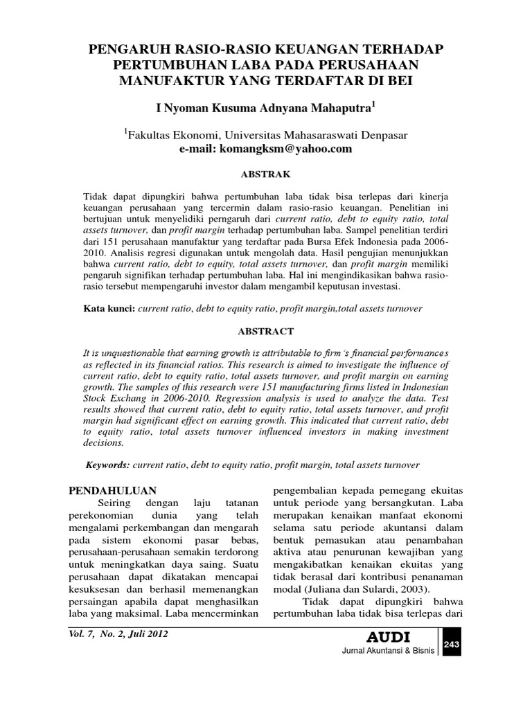 Jurnal Rasio Keuangan PDF | PDF