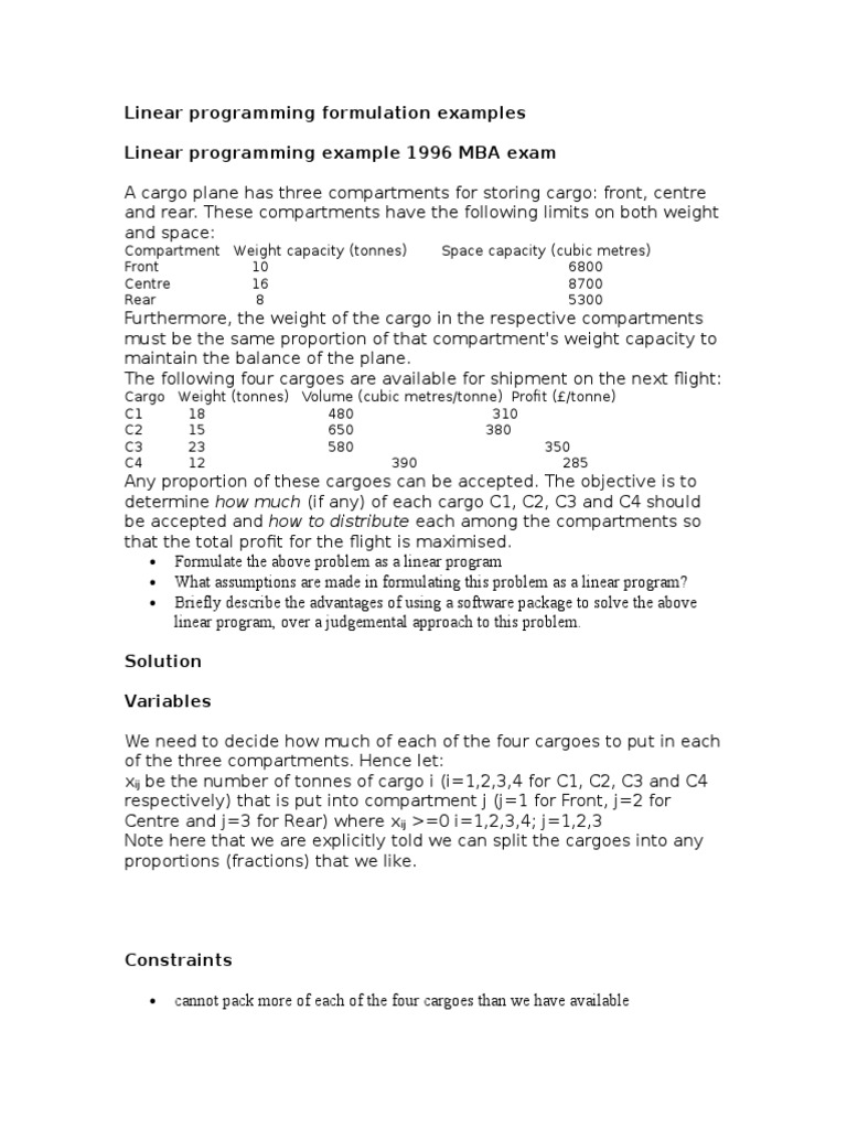 Formulation Examples | PDF | Linear Programming | Profit (Accounting)