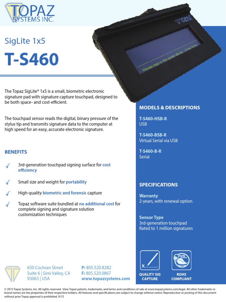 Topaz TS460 | PDF | Intellectual Works | Computing