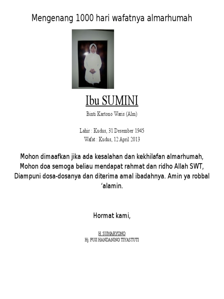 Mengenang 1000 Hari Ibu Sumini | PDF