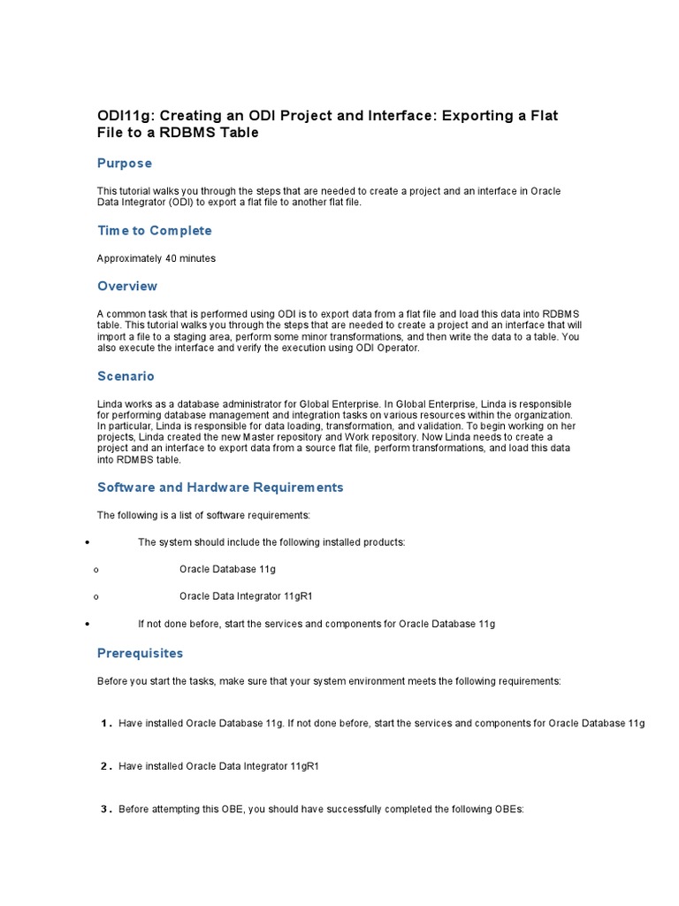 Creating An Odi Project And Interface Odi11g Pdf Database Schema Databases