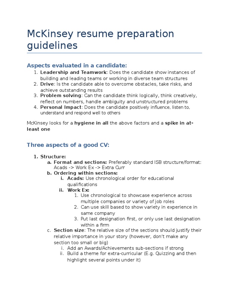 McKinsey Resume Preparation Guidelines | PDF | Human Communication ...