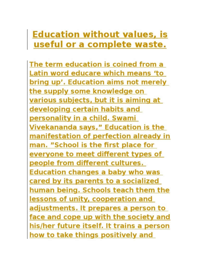 Education Without Values Is Useful or A Complete Waste | PDF ...