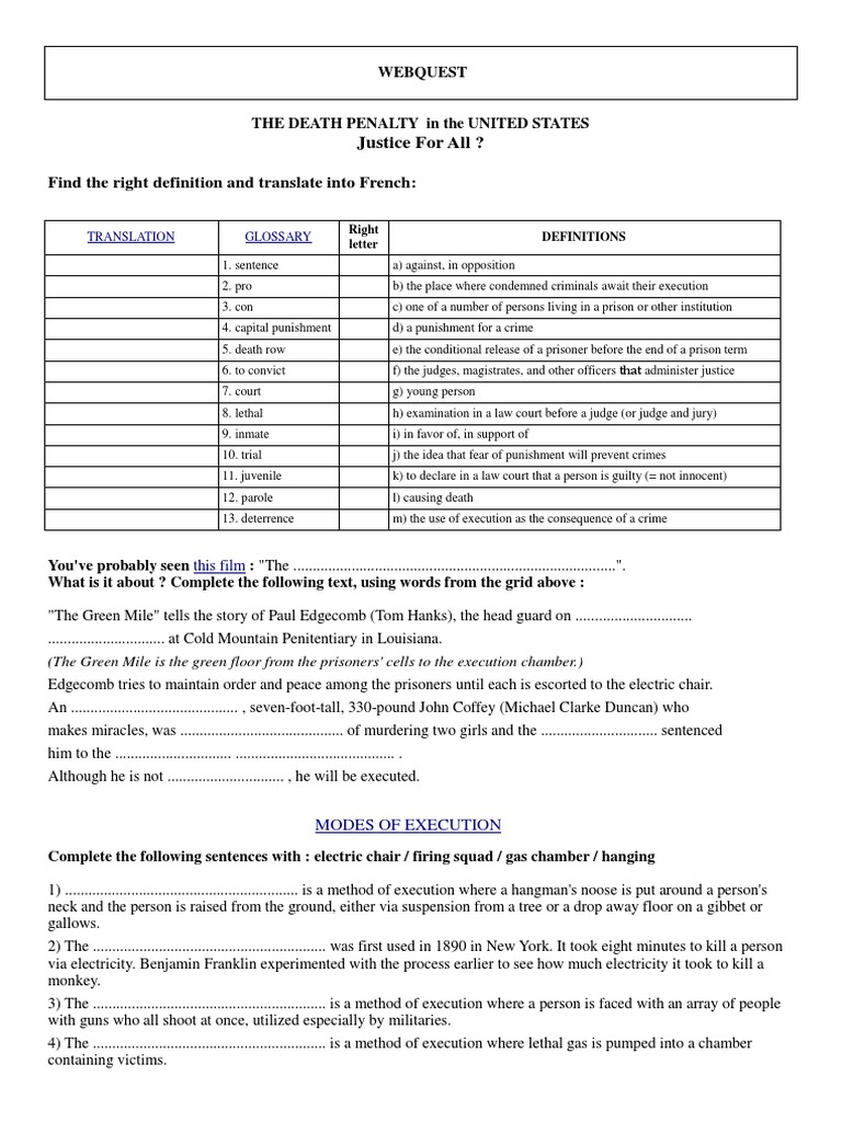 Death Penalty Webquest | PDF | Electric Chair | Capital Punishment
