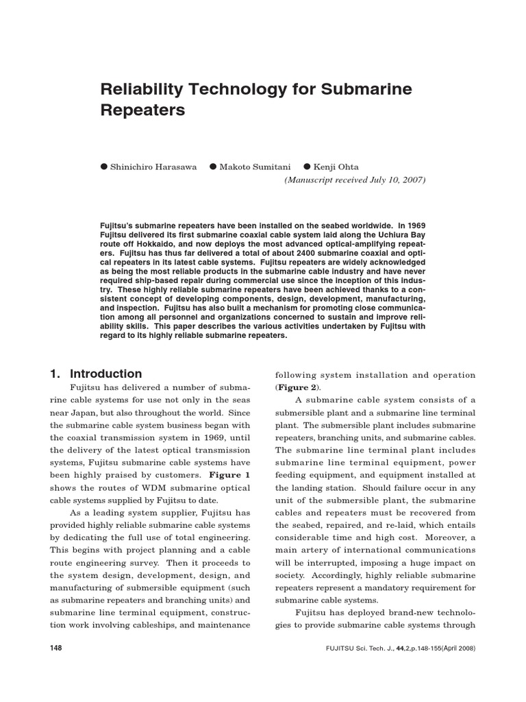 Reliability Technoology For Submarine Repeaters PDF | PDF | Reliability Engineering | Diode