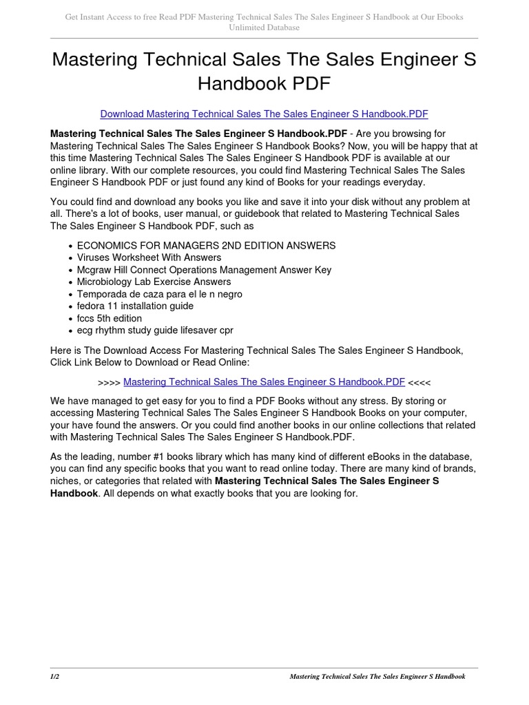 Mastering Technical Sales The Sales Engineer S Handbook | PDF | E Books ...