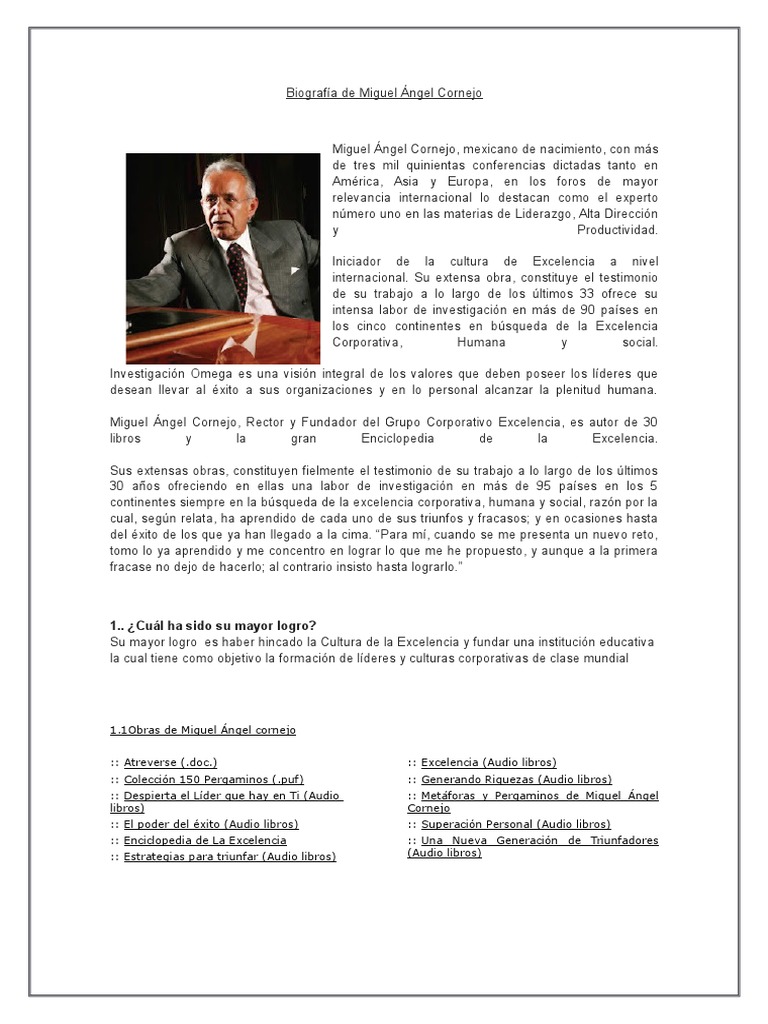 Biografía de Miguel Ángel Cornejo | PDF | Liderazgo | Vida